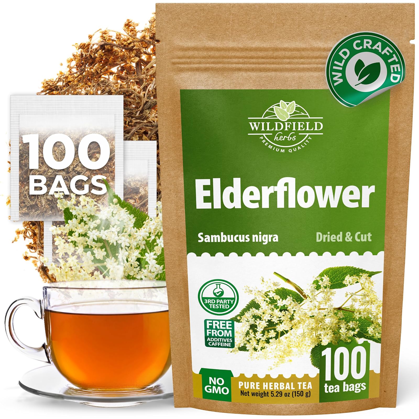 premium dried elderflower tea bags