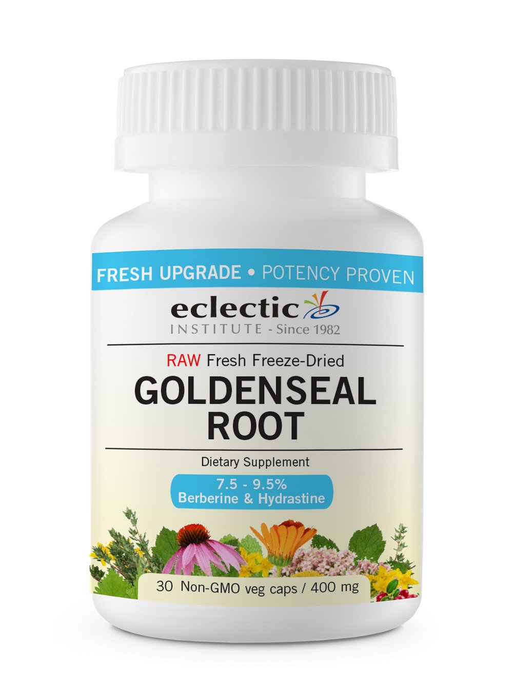 premium goldenseal in blue glass bottle