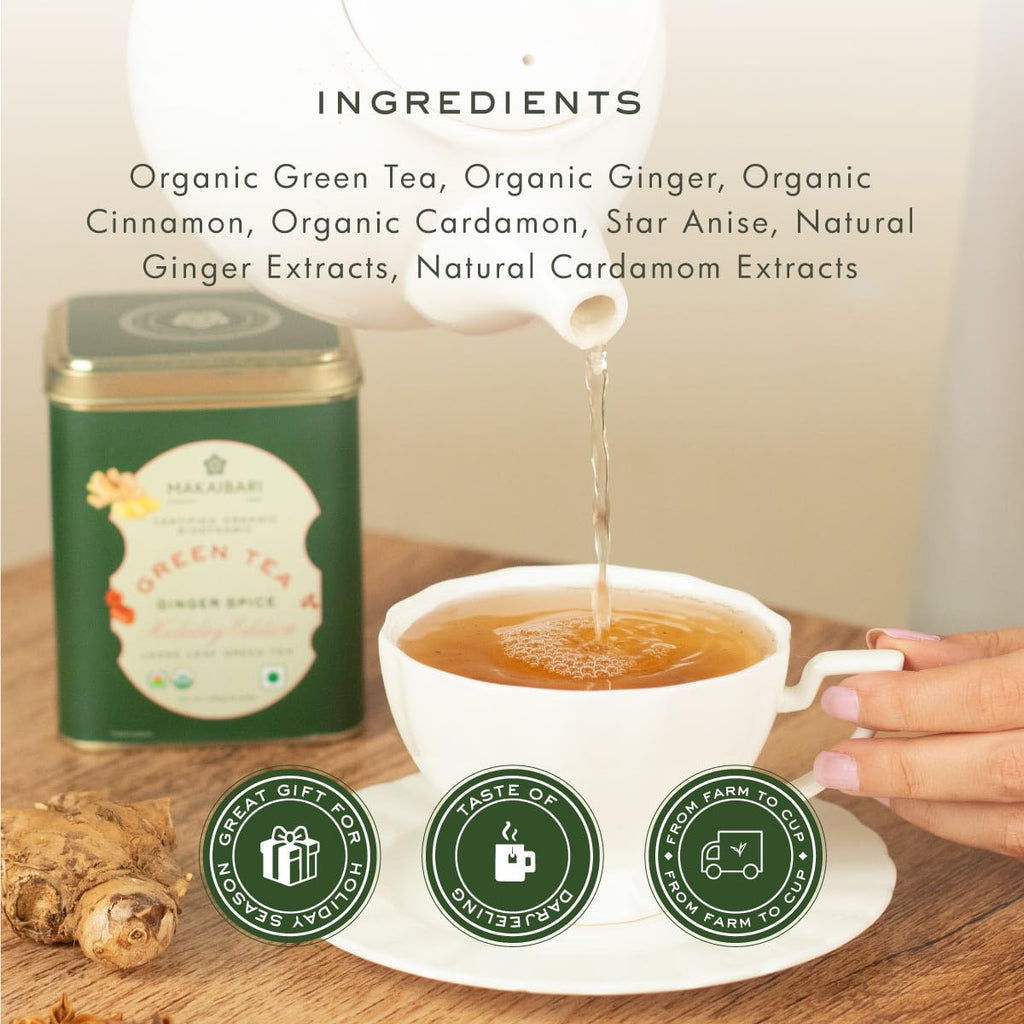 premium green tea in tin caddy