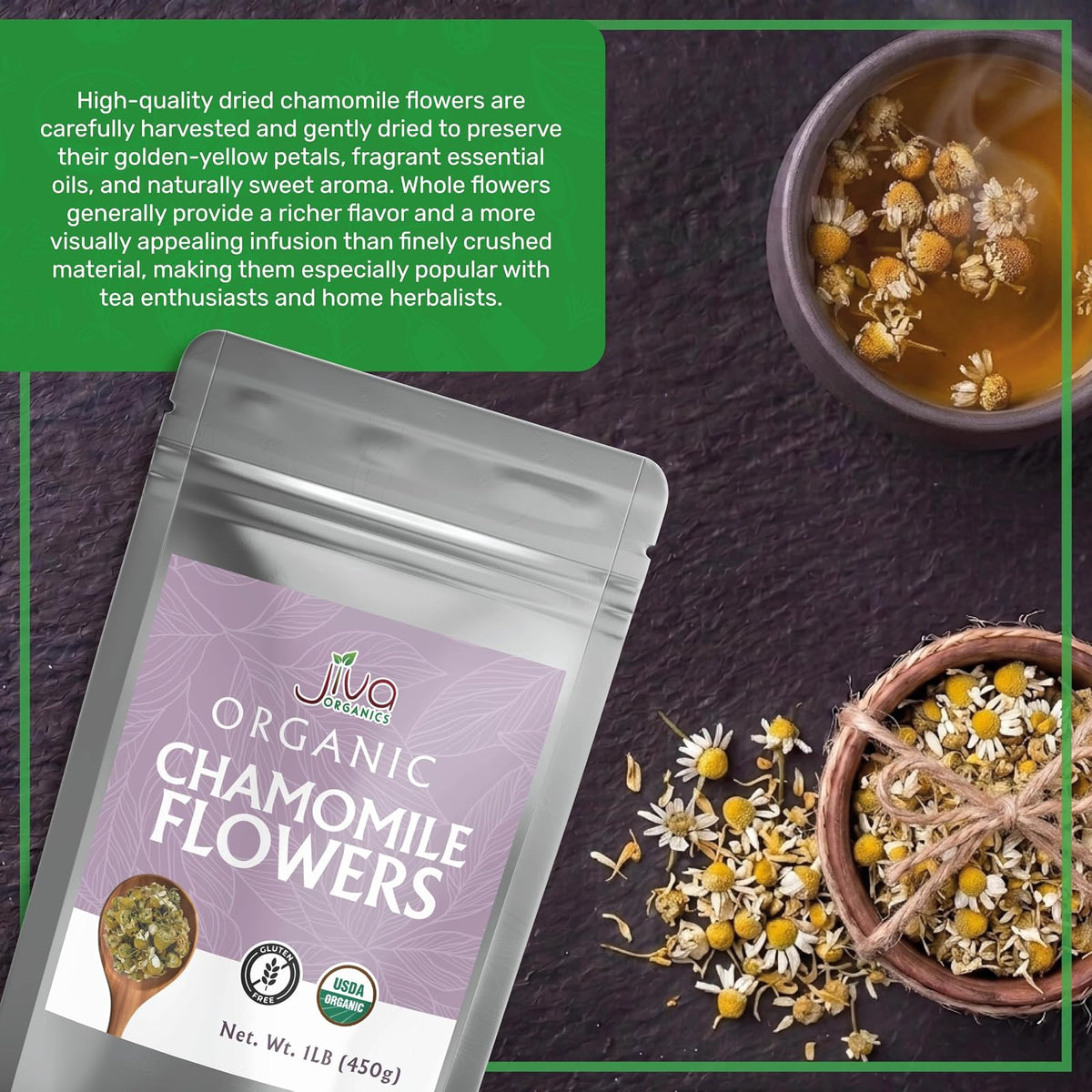 premium herbal tea chamomile flowers