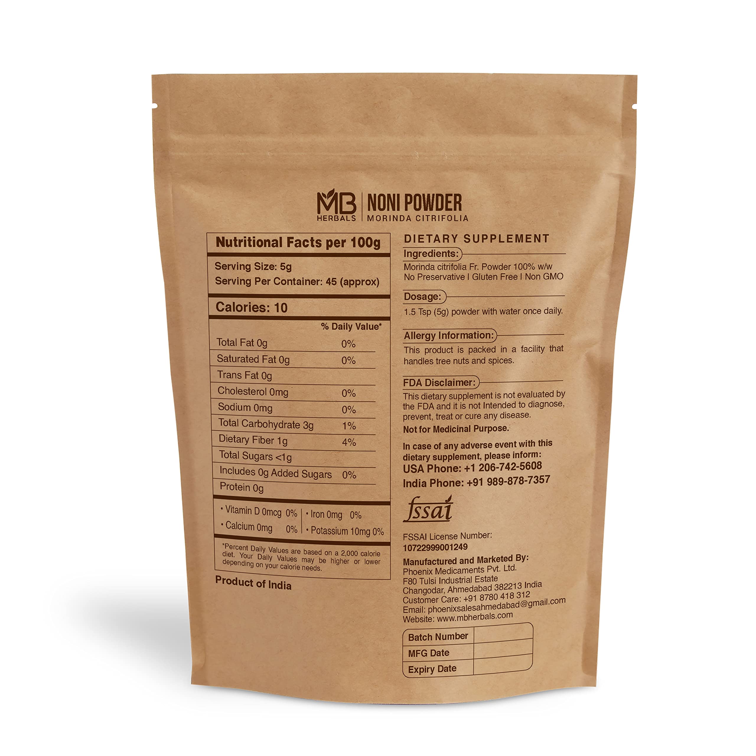 preservative-free noni powder