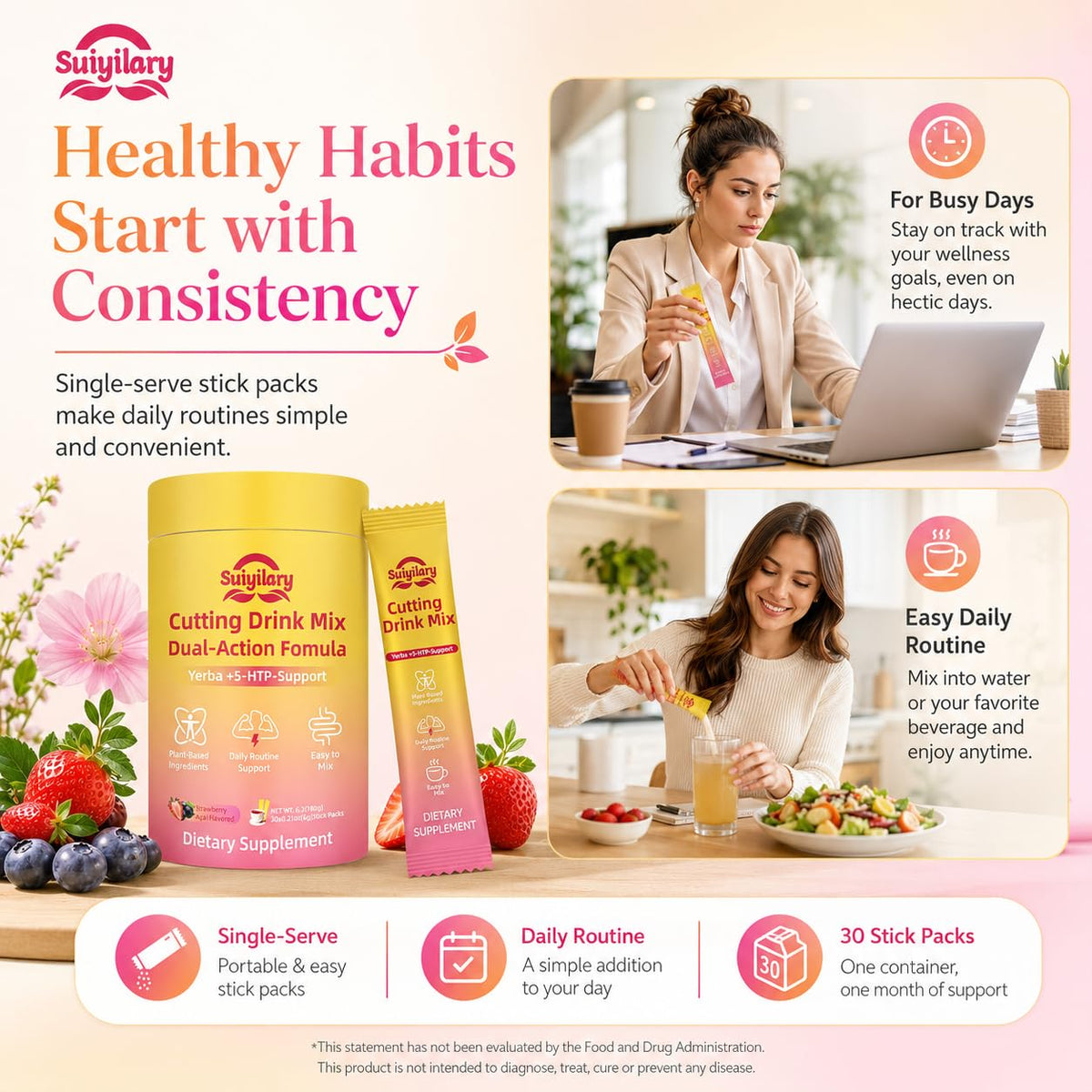Probiotic fiber drink packets
