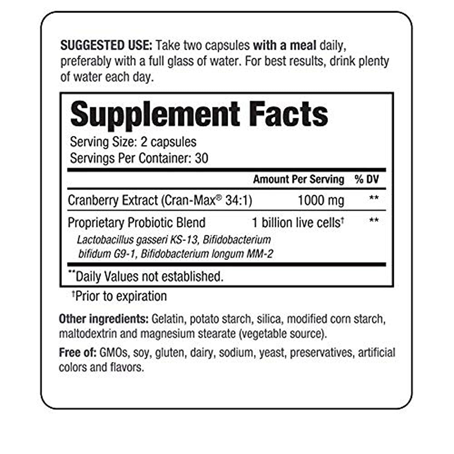 probiotic formula with cranberry extract