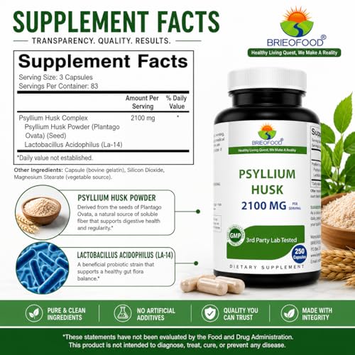 Psyllium husk capsules for daily fiber