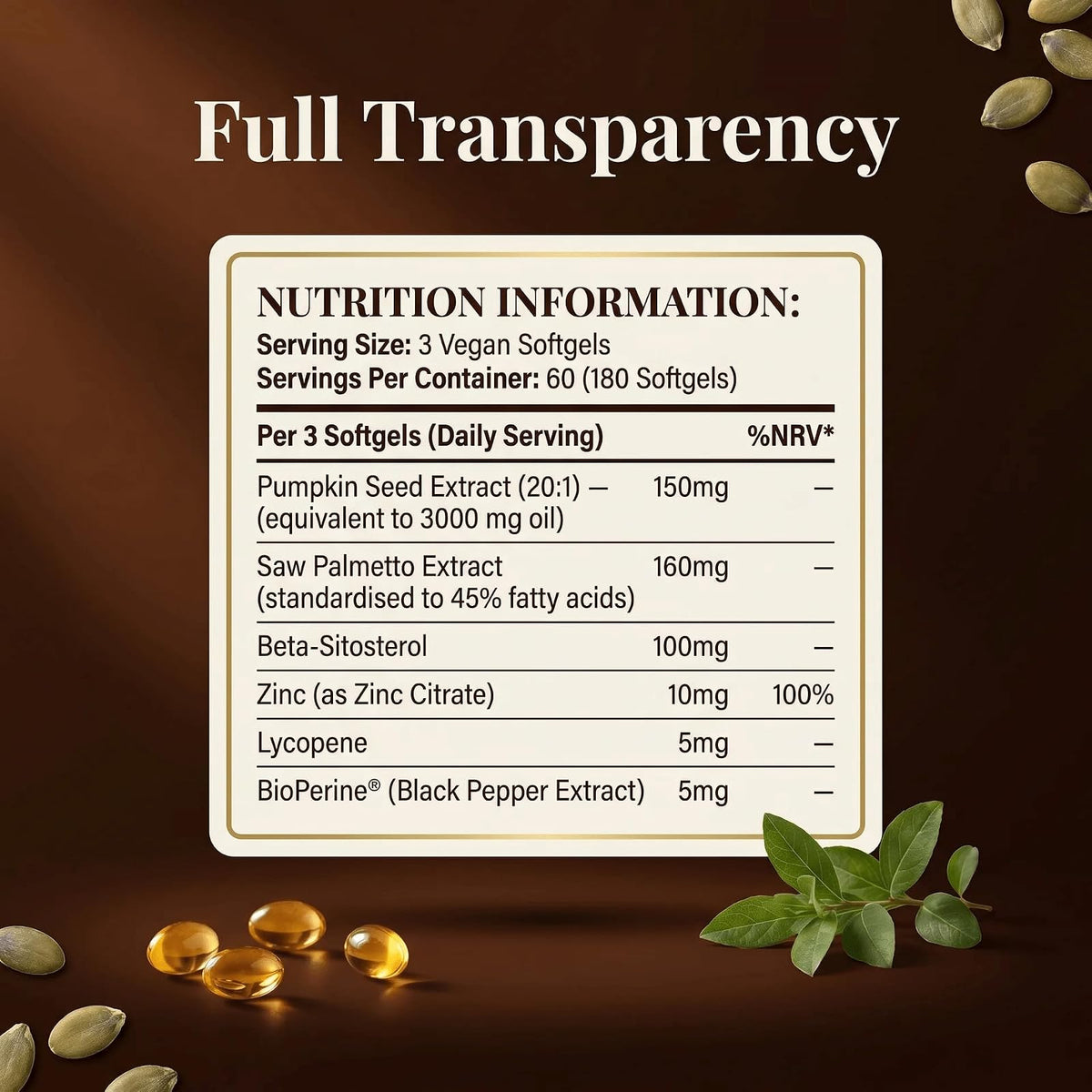 Pumpkin seed oil with saw palmetto