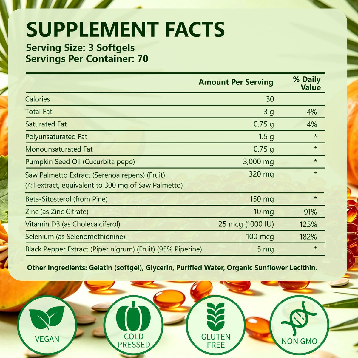 Pumpkin softgels for daily nutrition