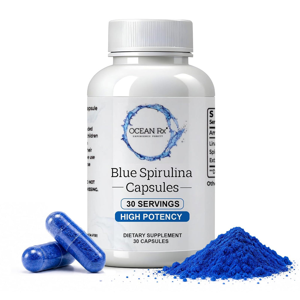 Pure Blue spirulina capsules for energy