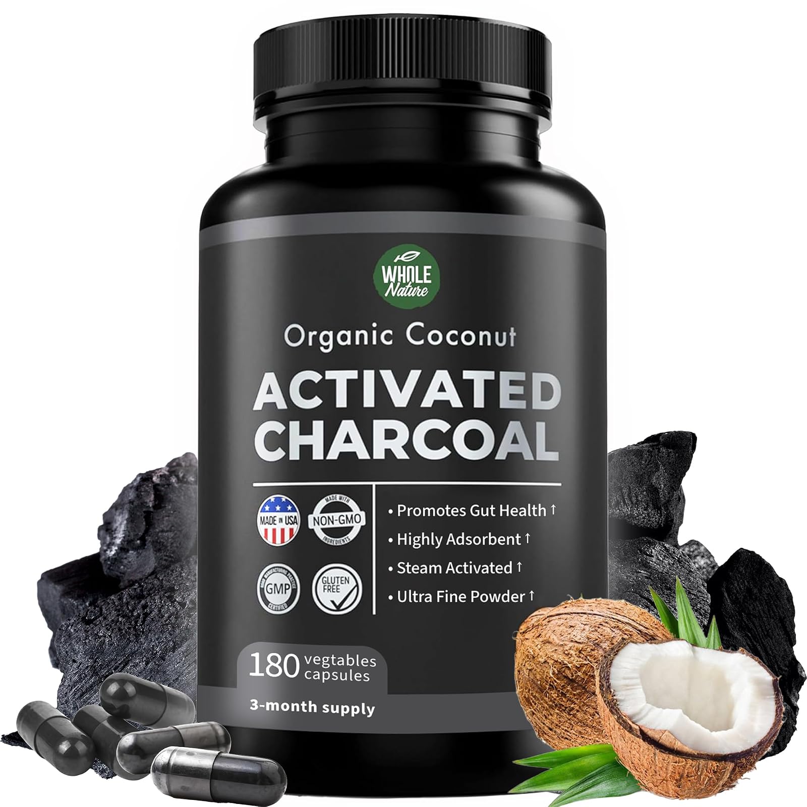 Pure Coconut activated charcoal capsules