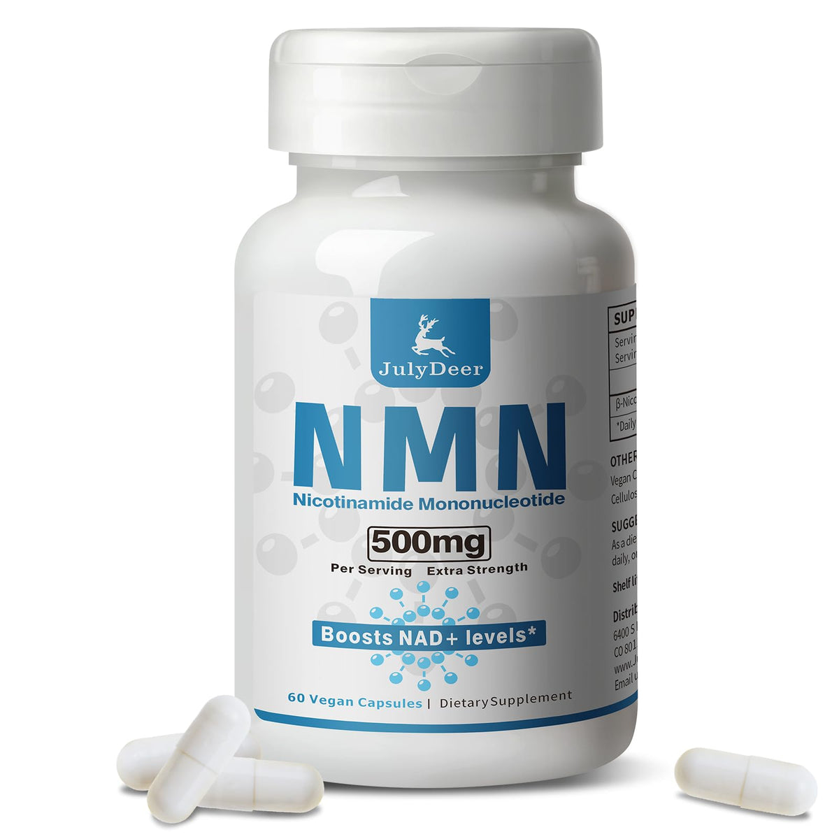 Pure NMN 500 mg capsules for energy