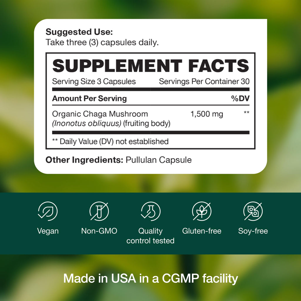 pure organic chaga mushrooms supplement