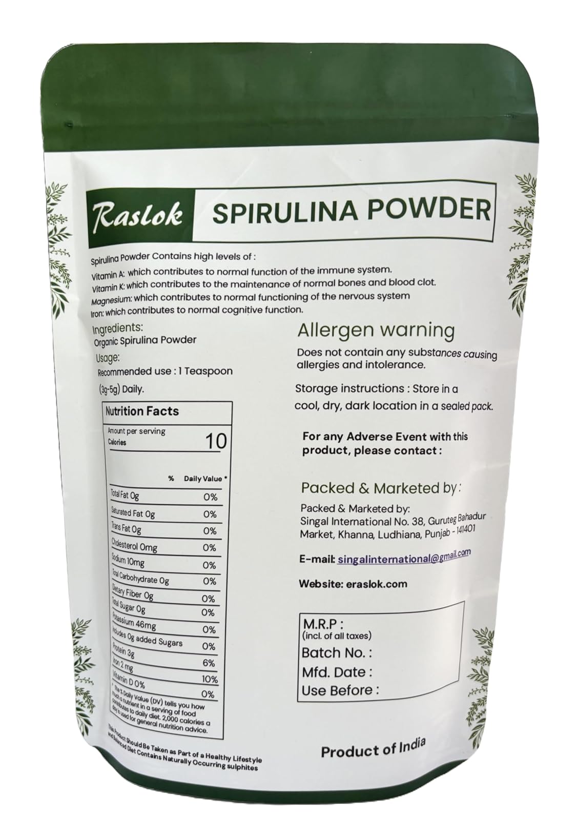 pure spirulina powder for detox