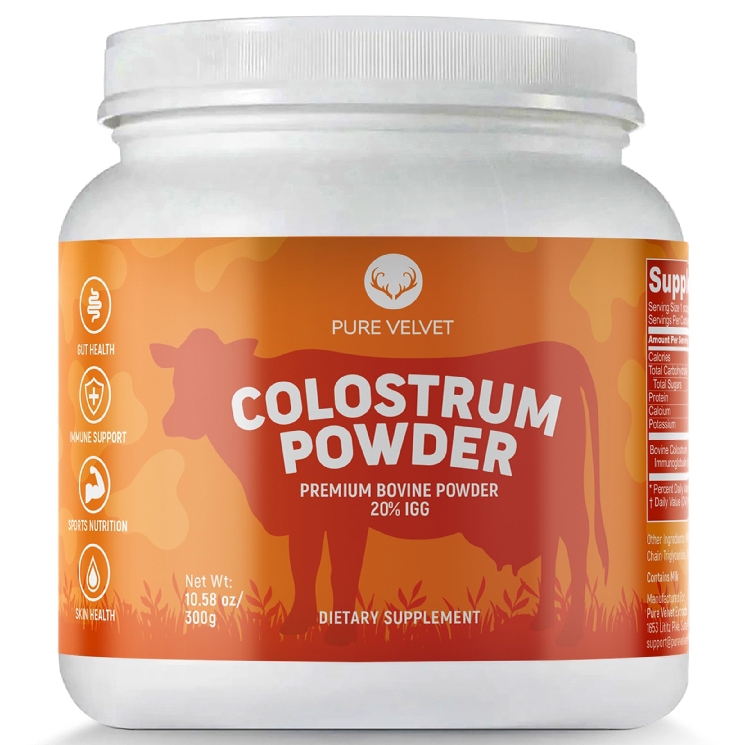 Pure Velvet colostrum powder for gut health