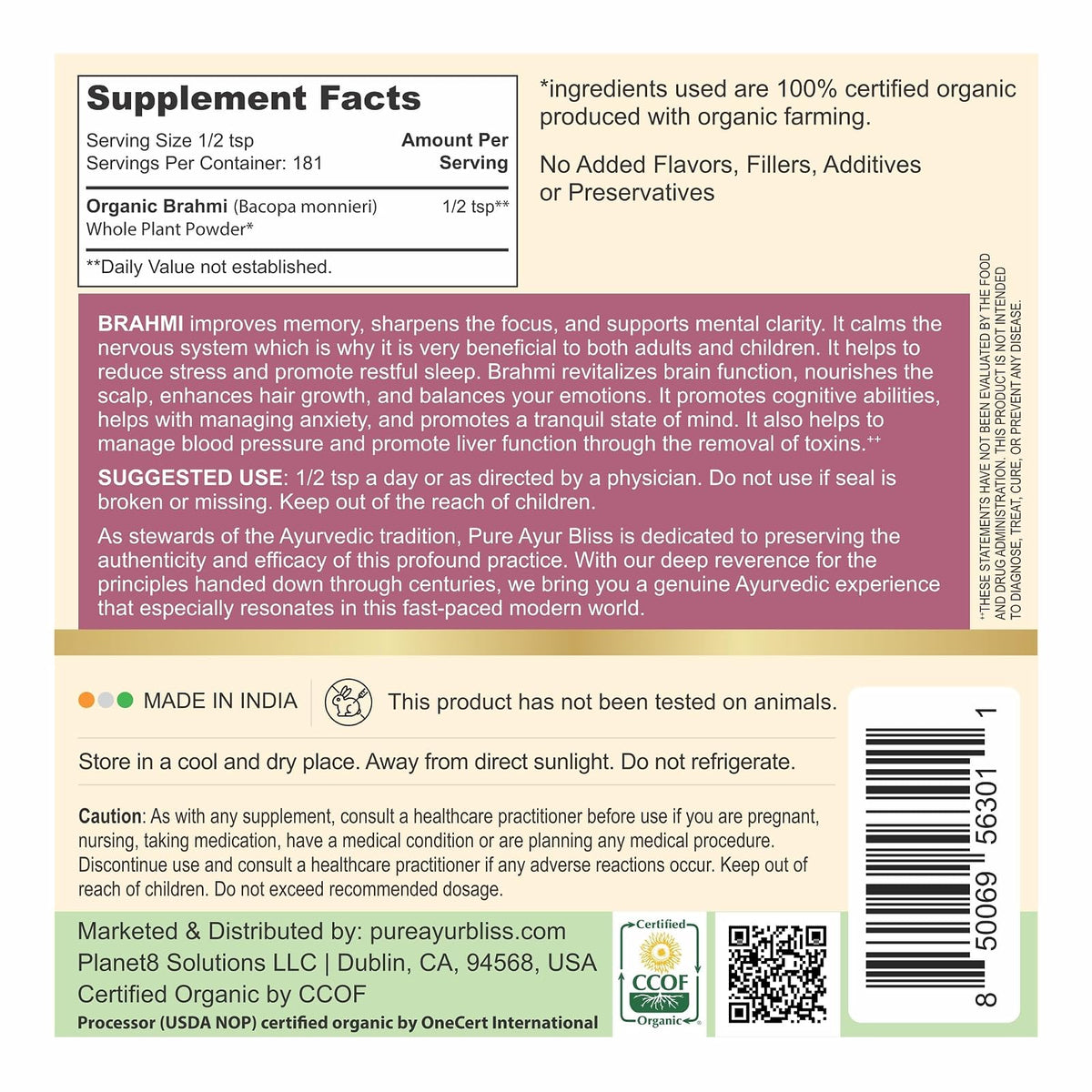 PureAyurbliss Bacopa Monnieri benefits