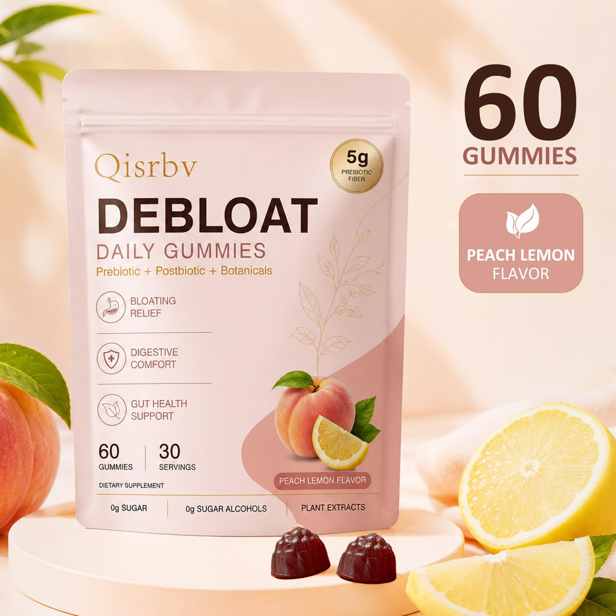 Qisrbv prebiotic gummies for bloating relief