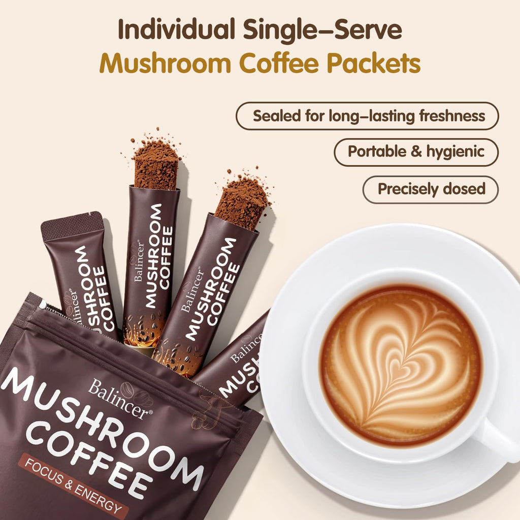 quick brewing mushroom coffee packets