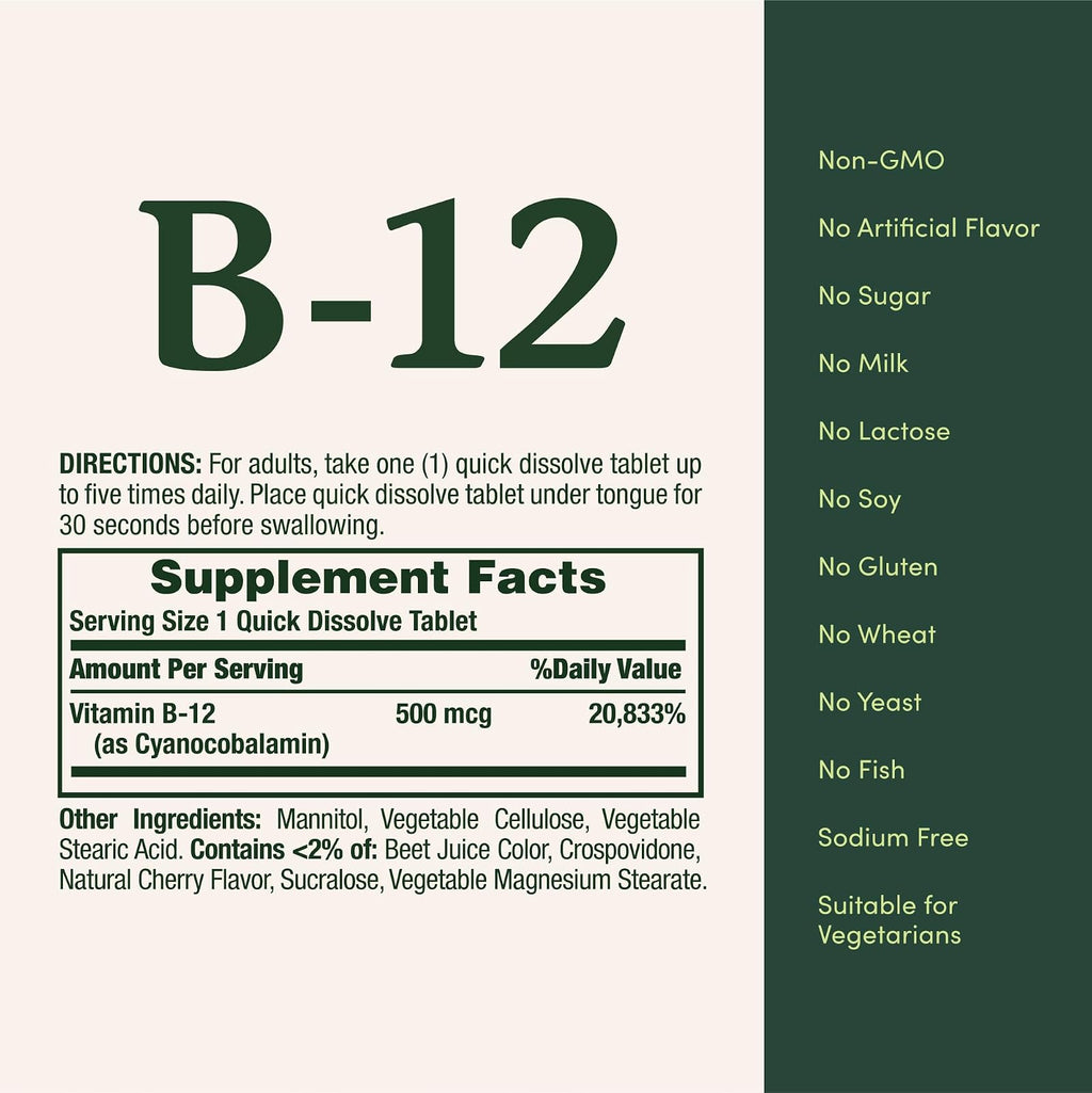 Quick dissolve B12 for easy absorption