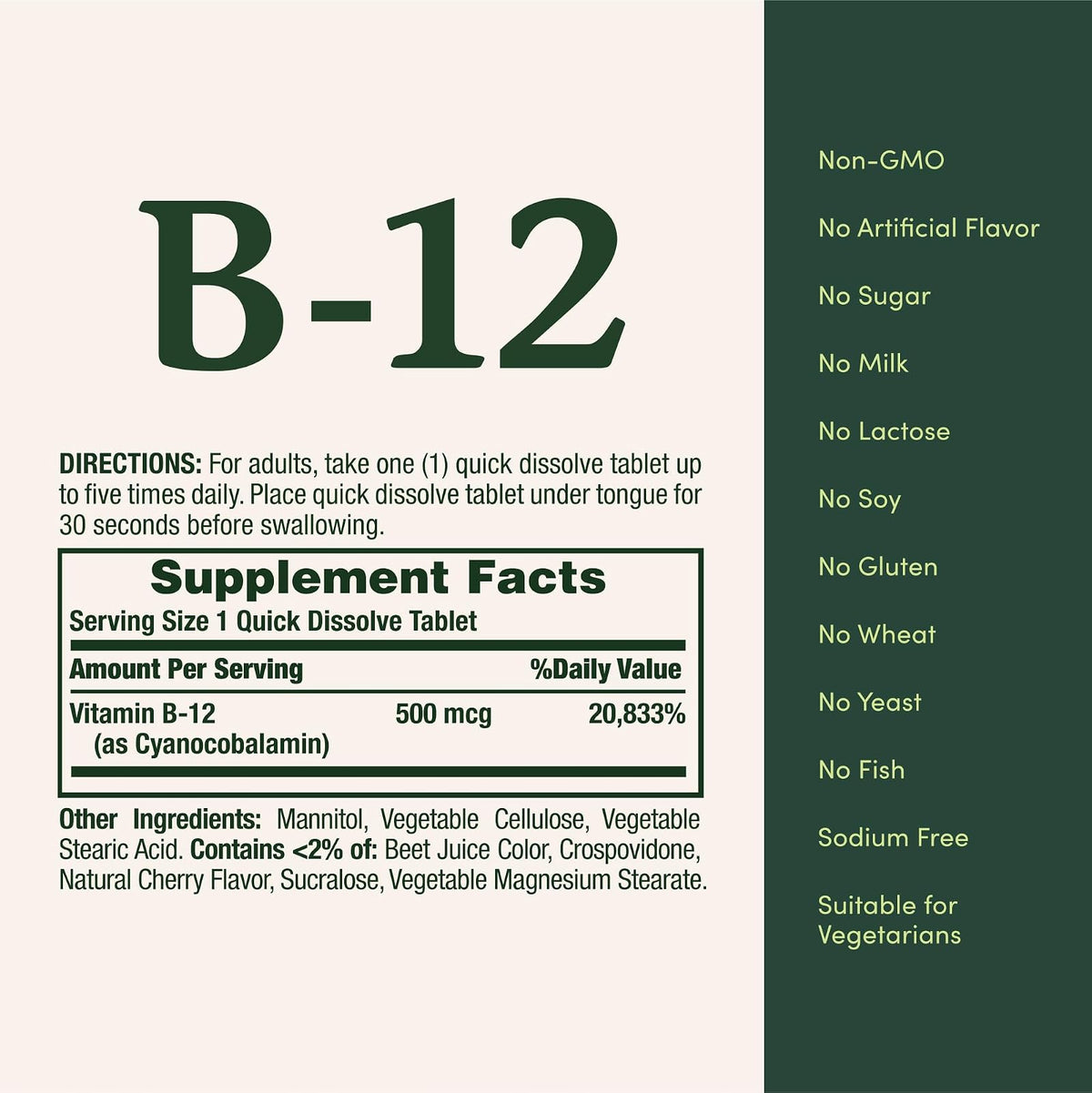 Quick dissolve B12 for easy absorption