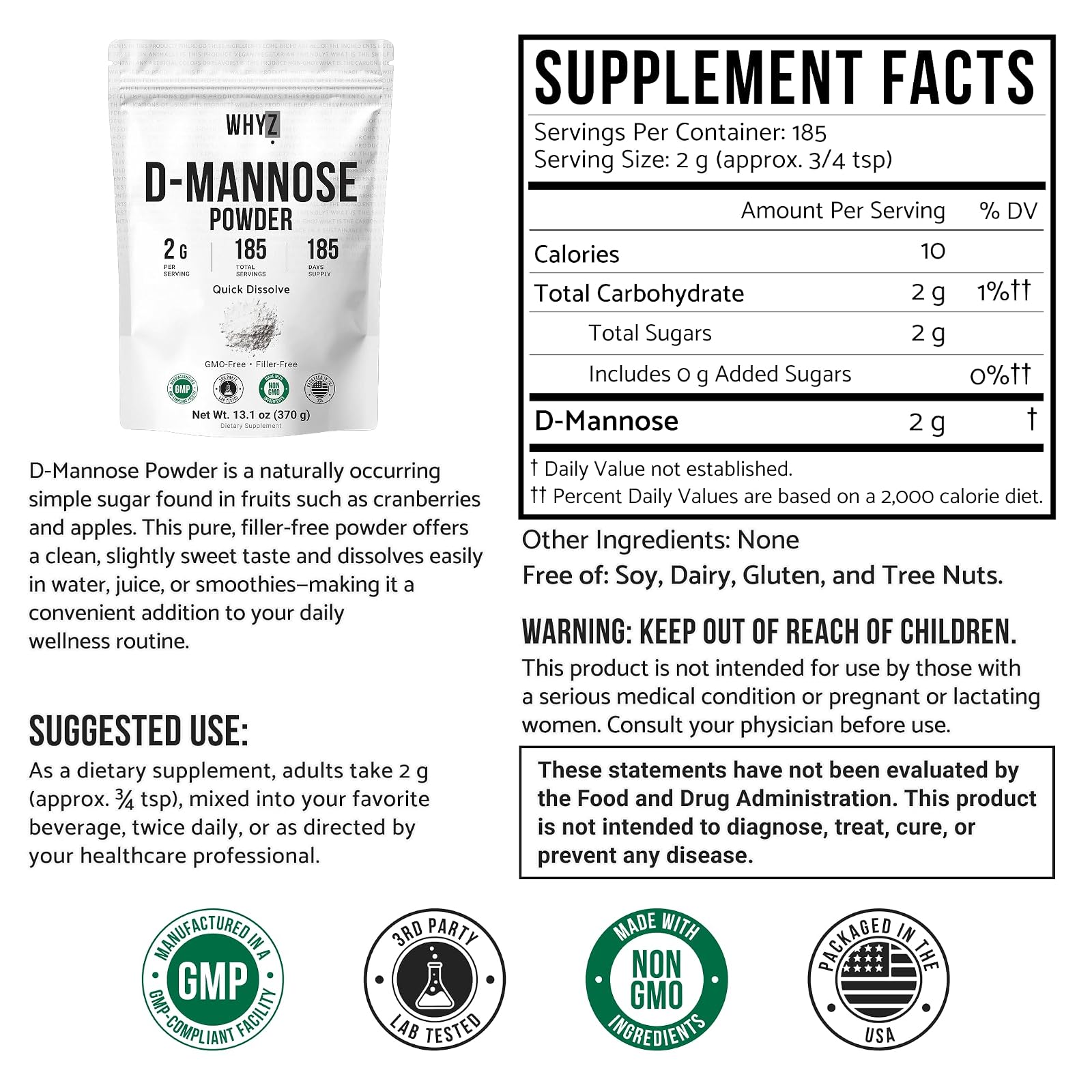 Quick dissolve D-Mannose supplement