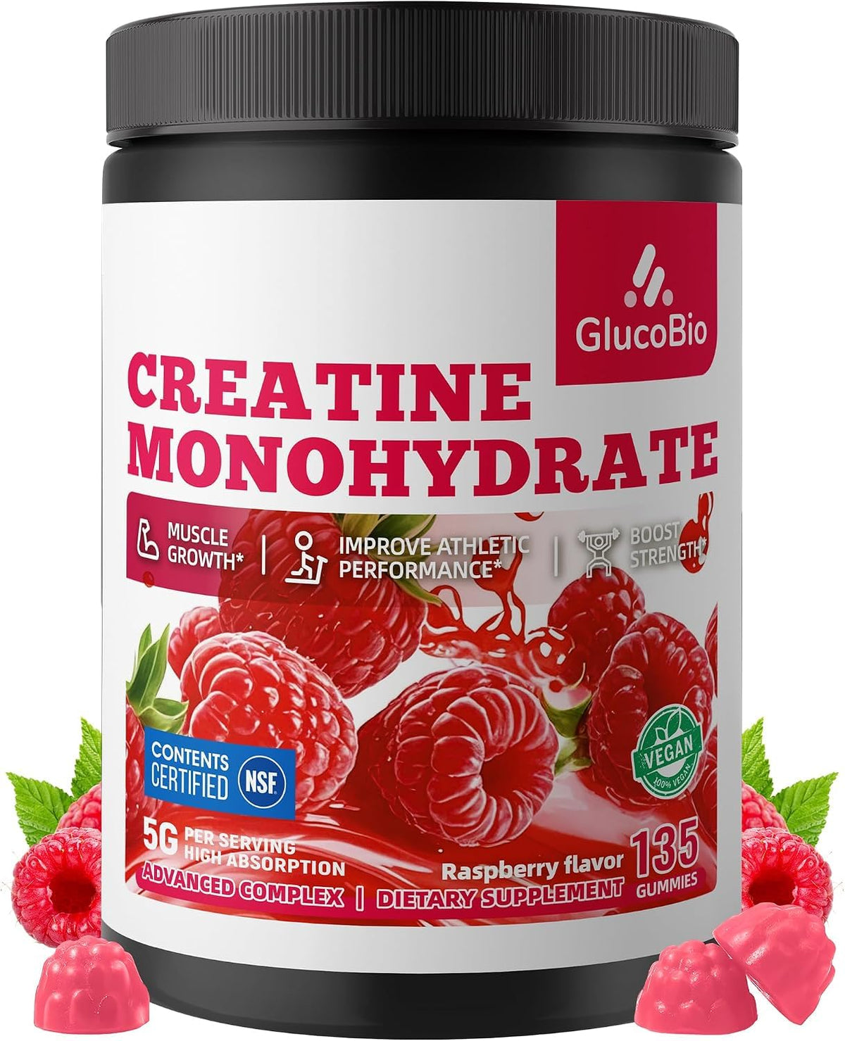 Raspberry creatine monohydrate gummies