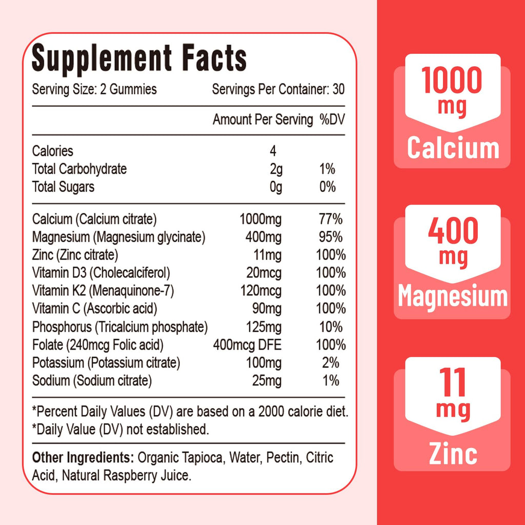 raspberry flavor calcium supplement gummies