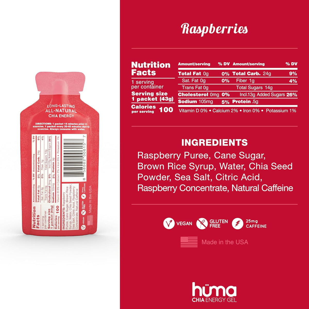Raspberry flavour energy gel for athletes