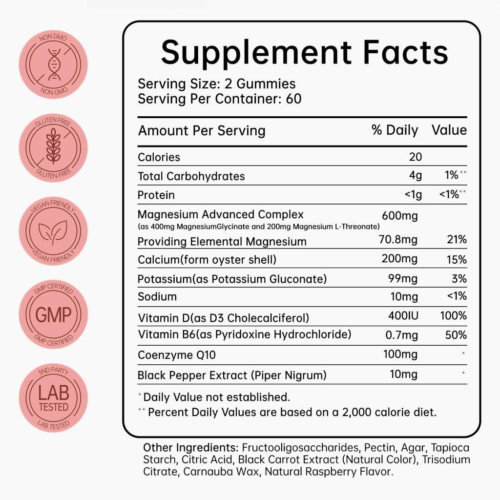 Raspberry flavour magnesium supplement gummies