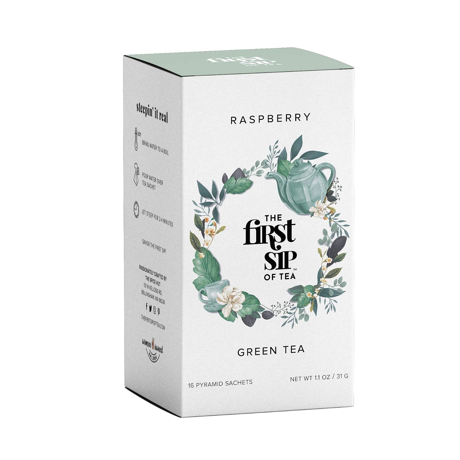 Raspberry green tea pyramid sachets
