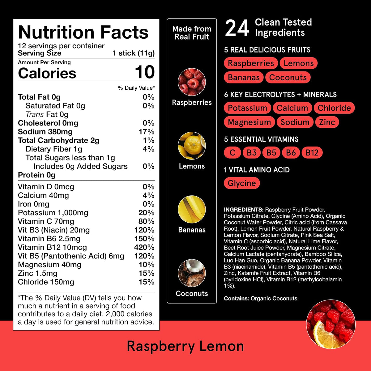 Raspberry lemon electrolyte drink mix