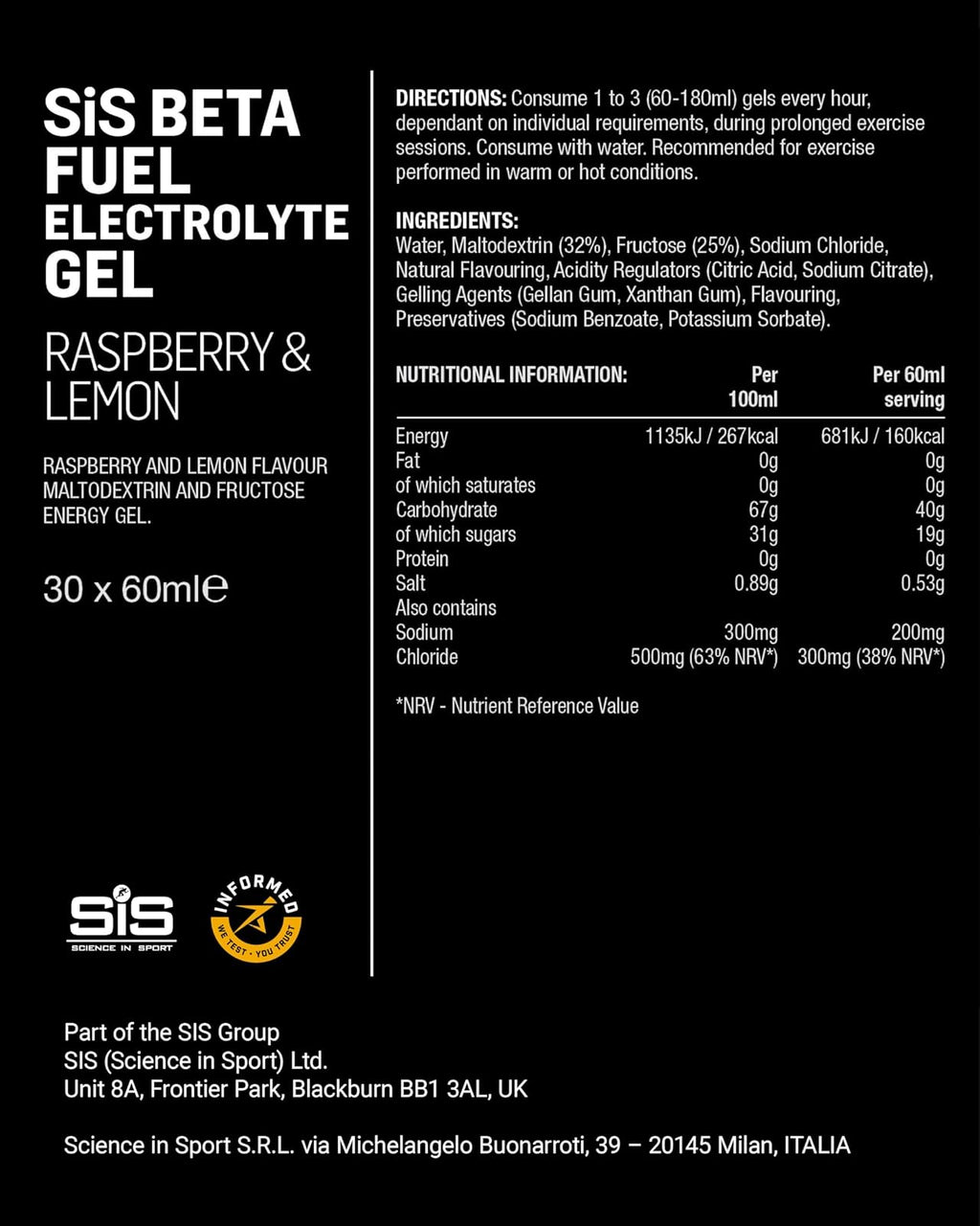 Raspberry lemon energy gel pack