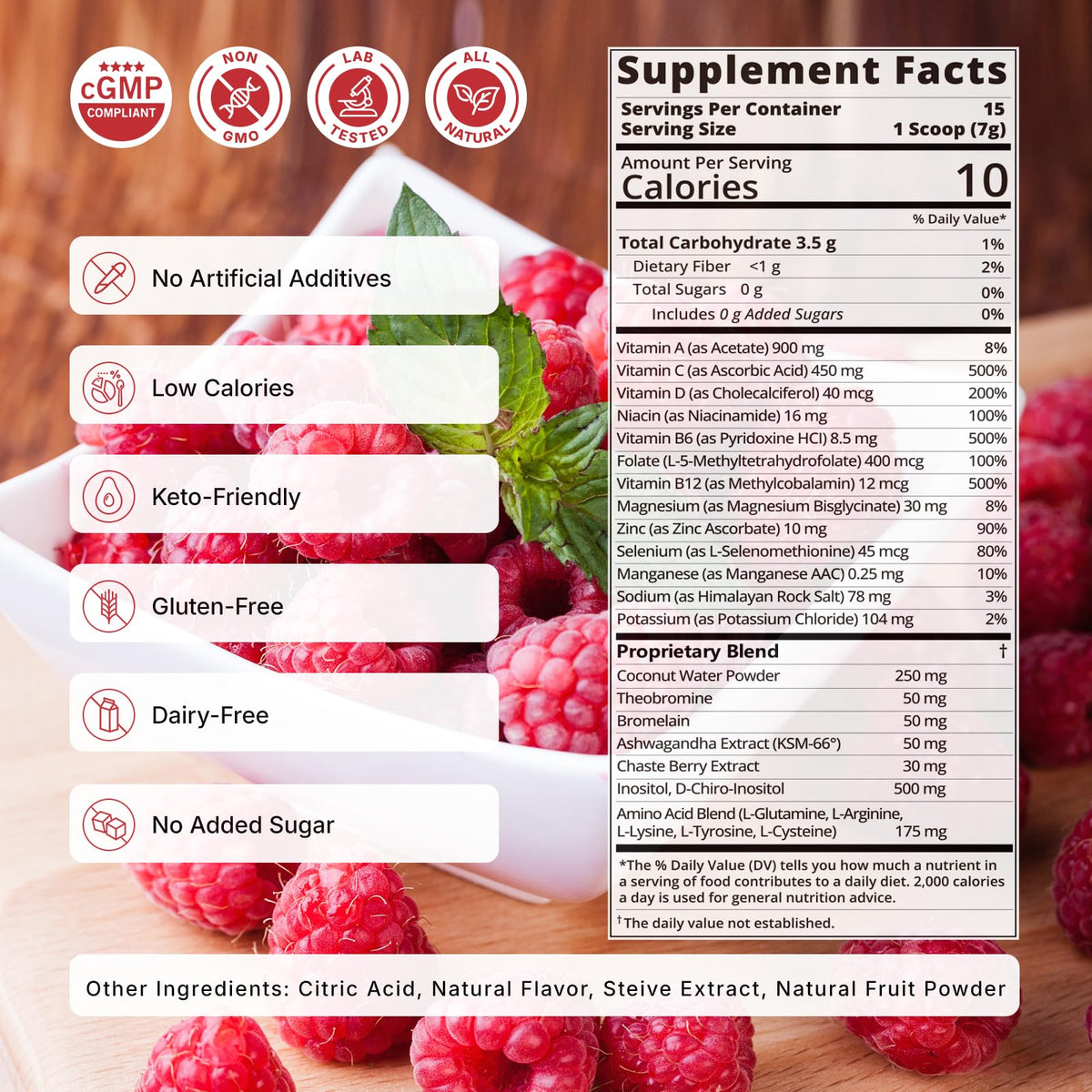Raspberry lemon flavour vitamin supplement