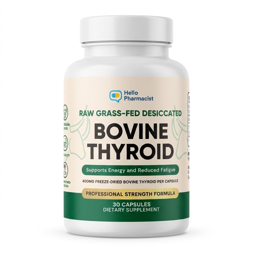 Raw desiccated thyroid capsules for energy