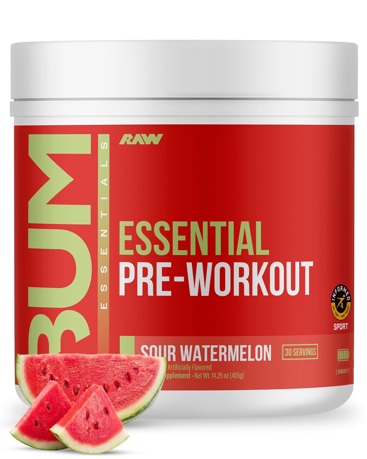 RAW Essential pre-workout powder sour watermelon