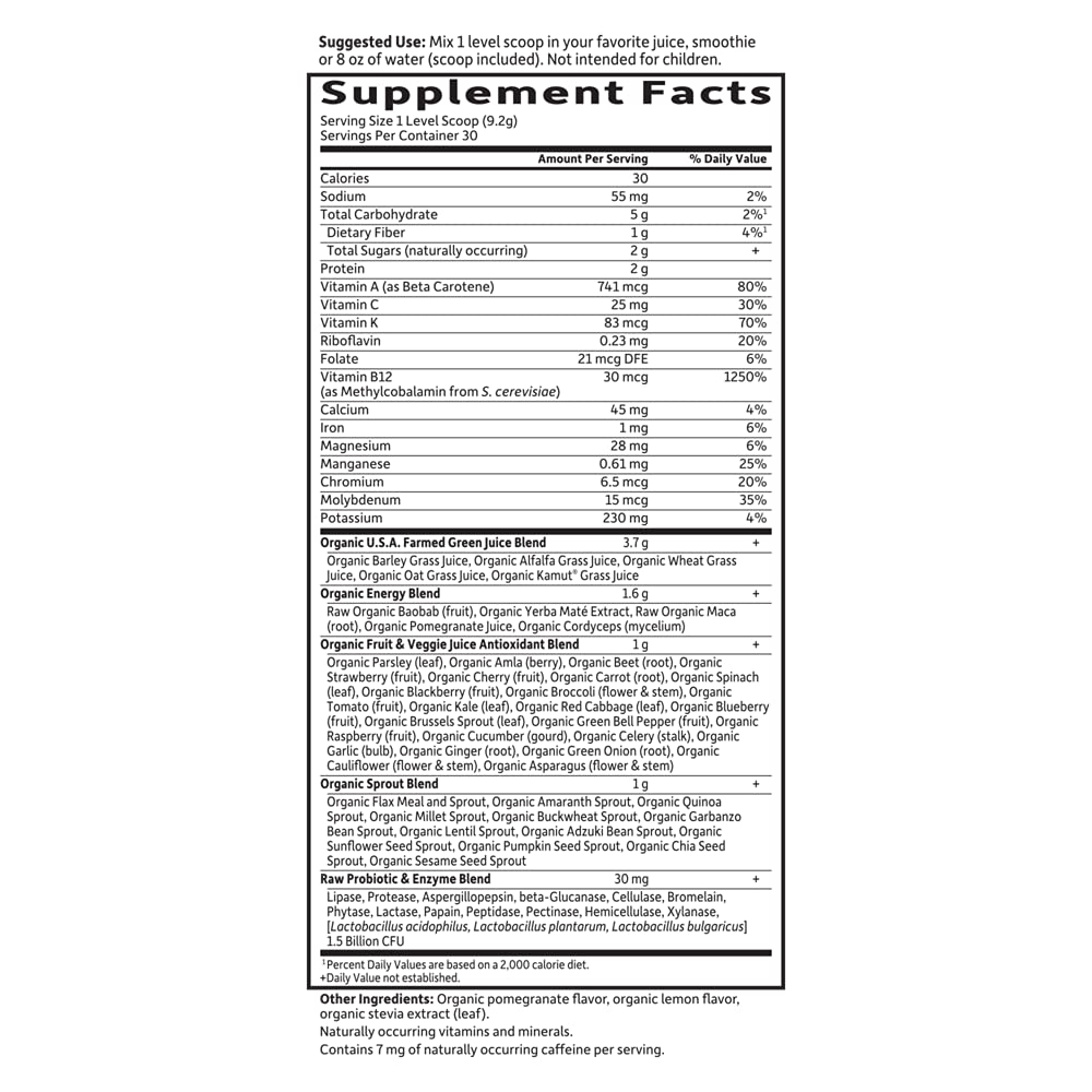 Raw organic powder for vitality