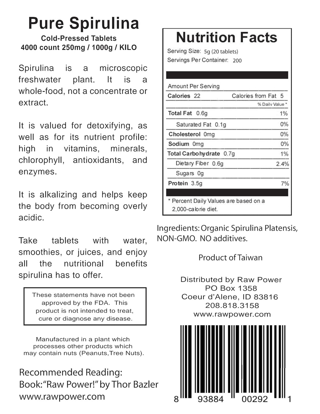 Raw Power Spirulina for daily nutrition