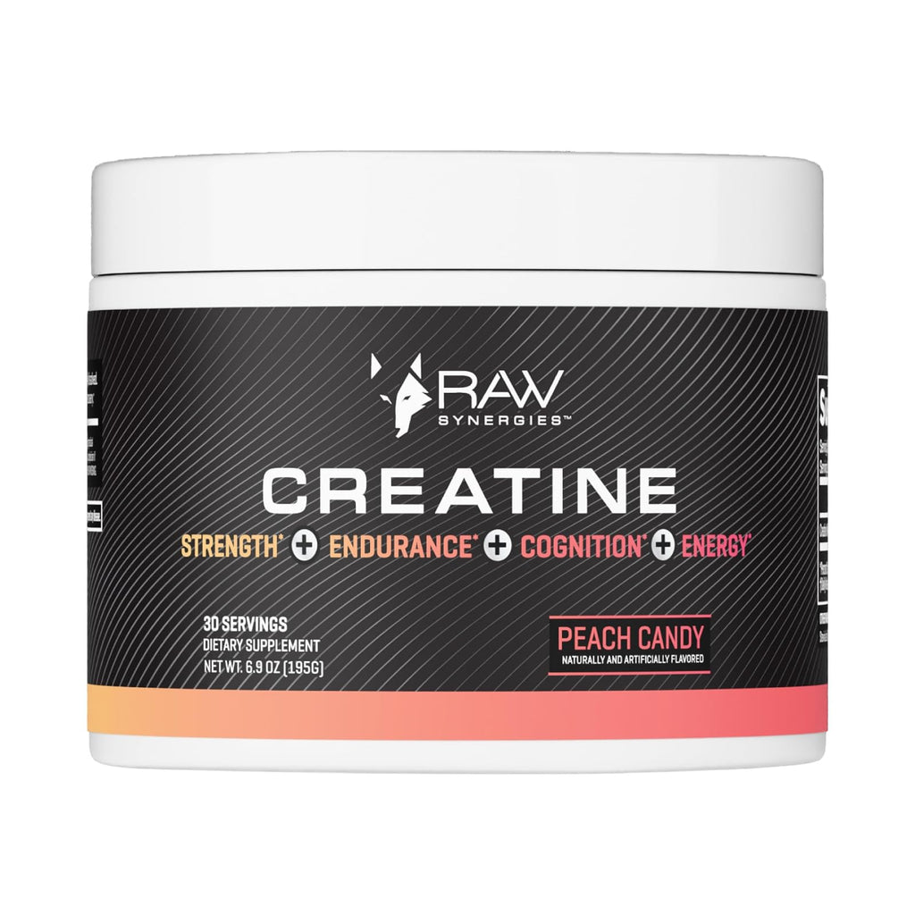 RAW Synergies creatine powder peach flavour