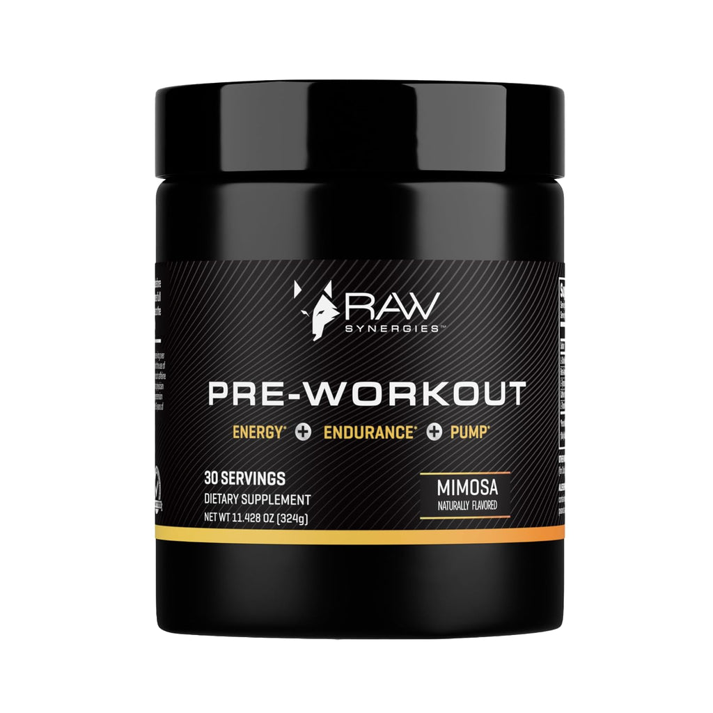RAW Synergies pre-workout powder mimosa