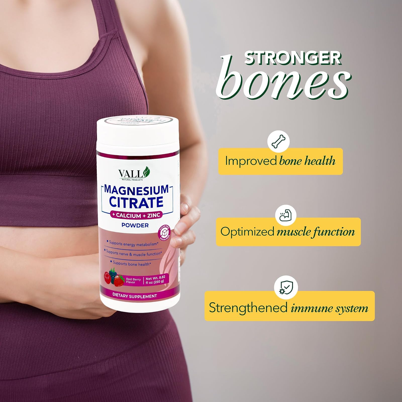 Red berry flavour magnesium citrate powder