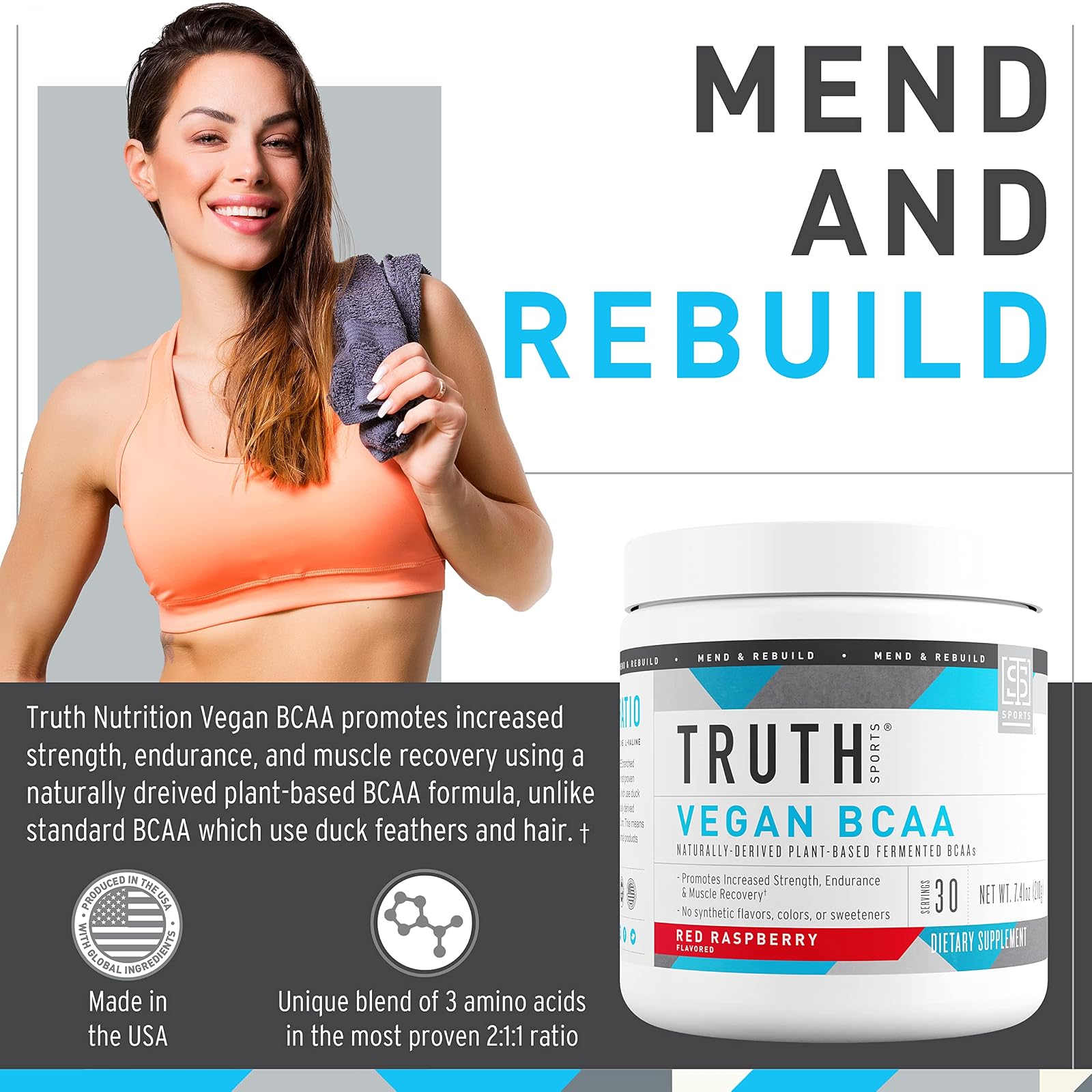 Red raspberry flavoured BCAA supplement