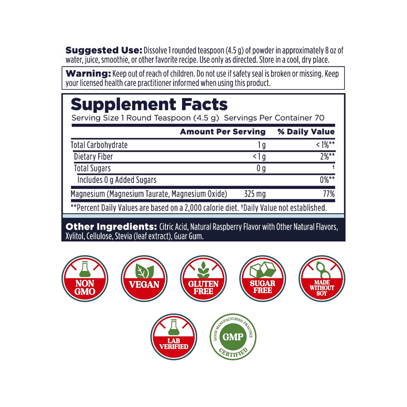 Red raspberry magnesium powder supplement