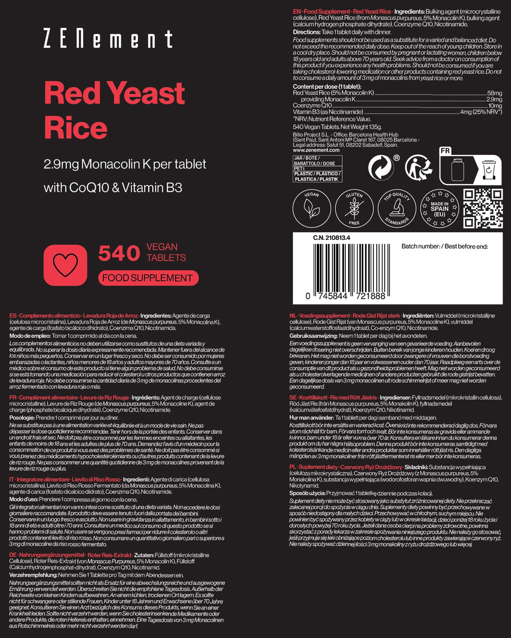 red yeast rice with CoQ10 for energy