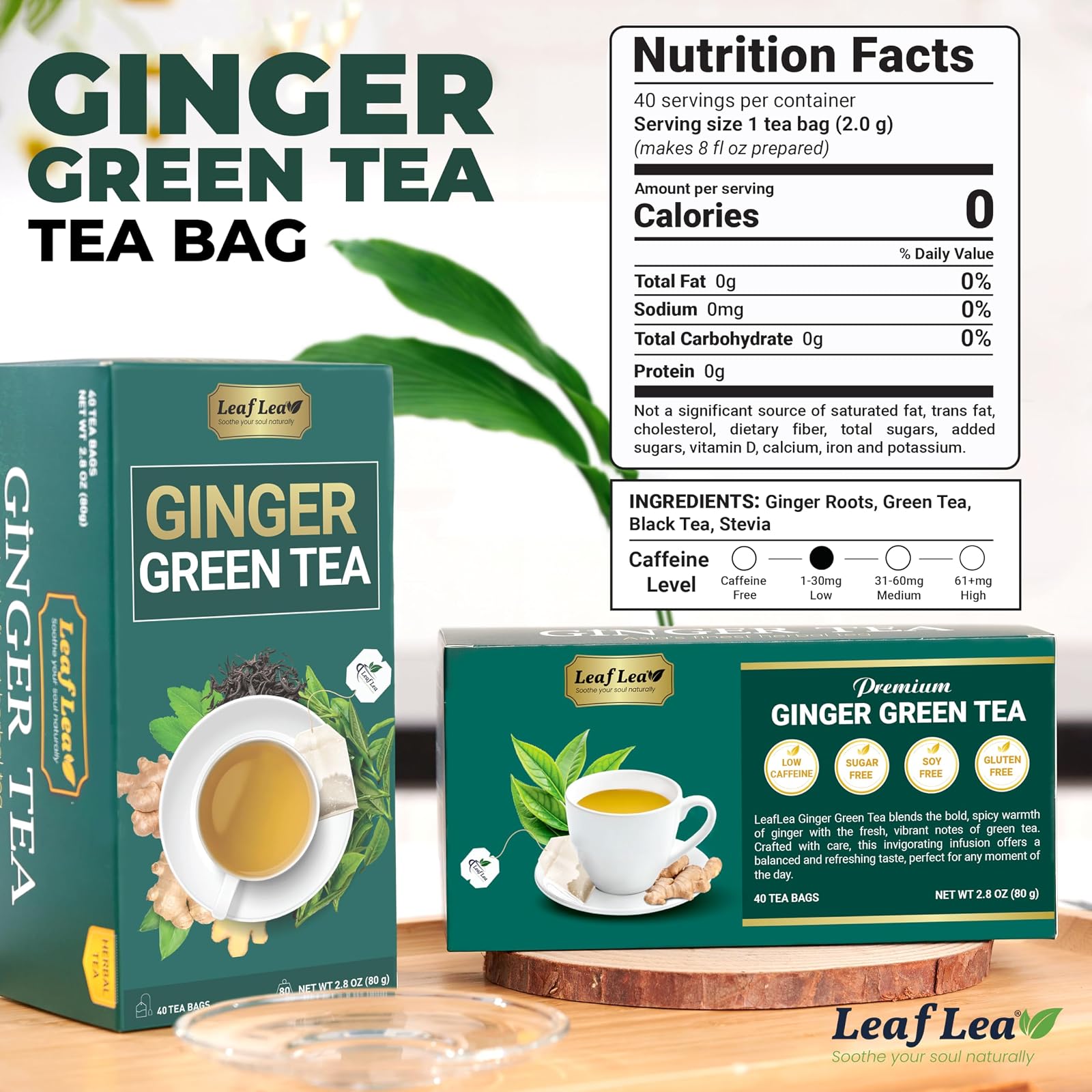 refreshing green tea with ginger flavour
