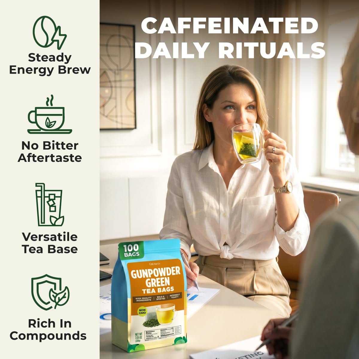 Refreshing gunpowder green tea bags