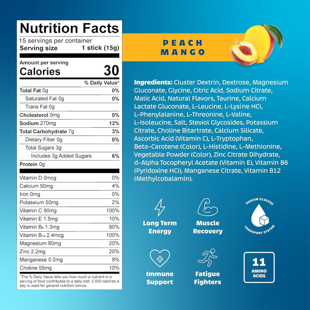 Refreshing peach mango electrolyte drink mix