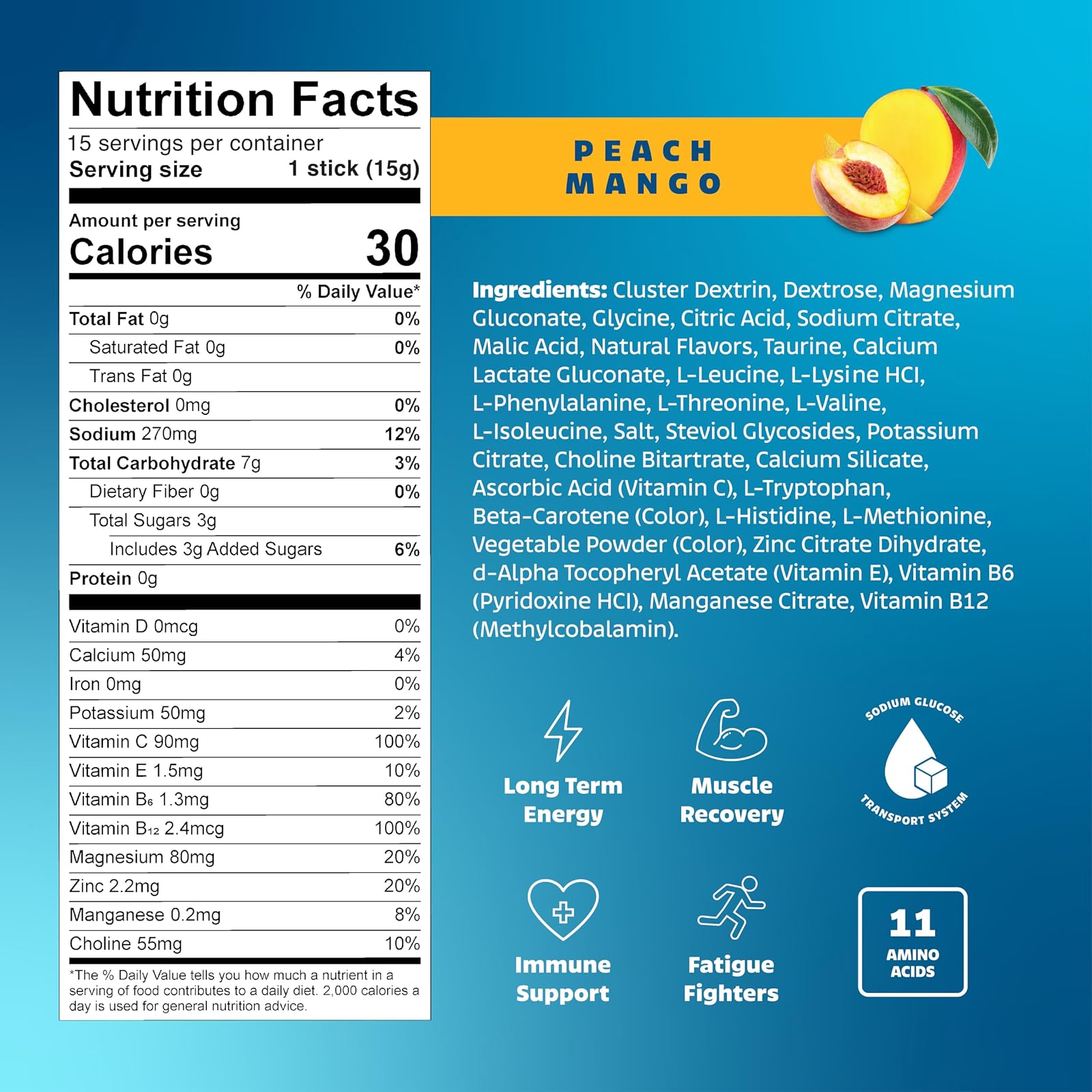 Refreshing peach mango electrolyte drink mix