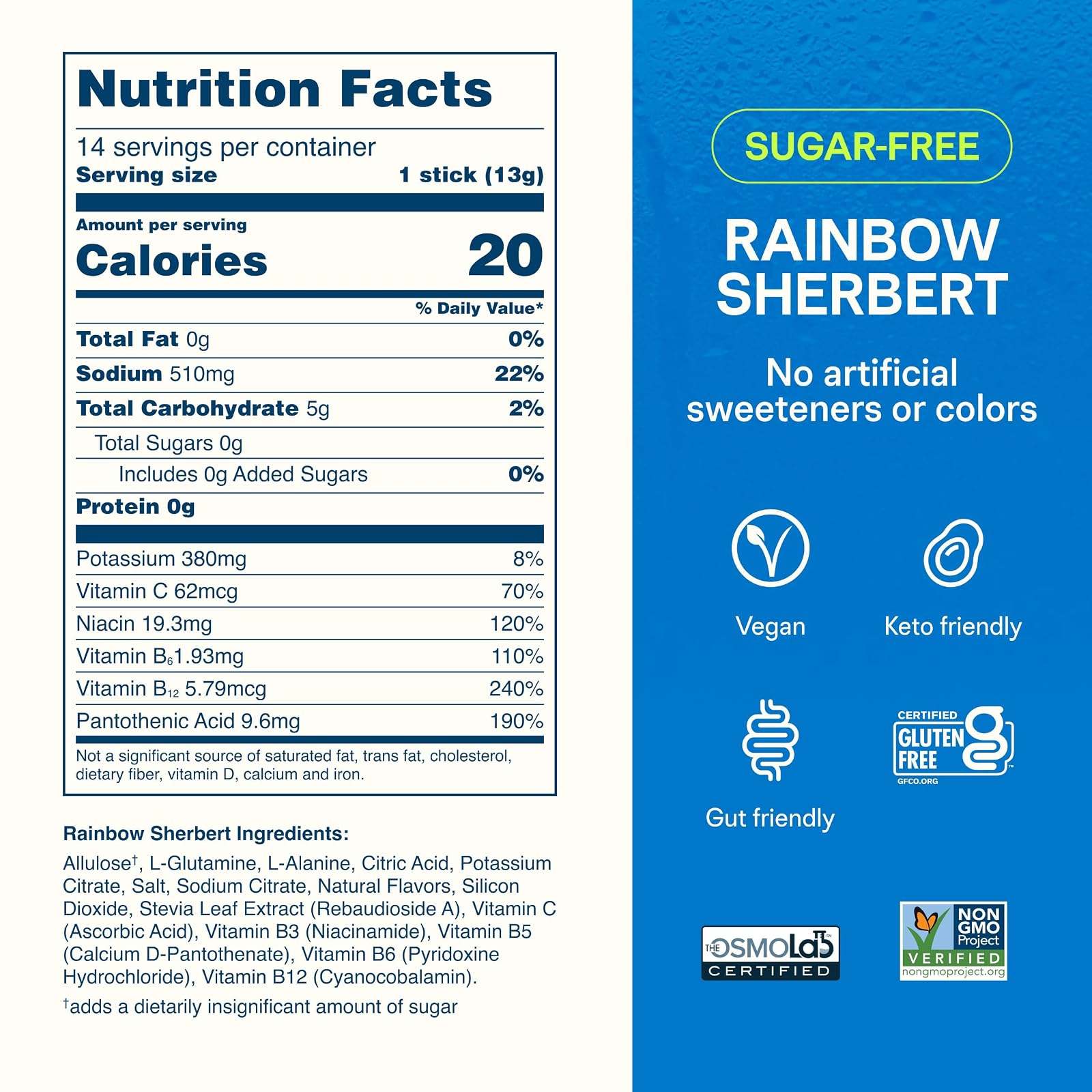Refreshing Rainbow Sherbet hydration drink mix