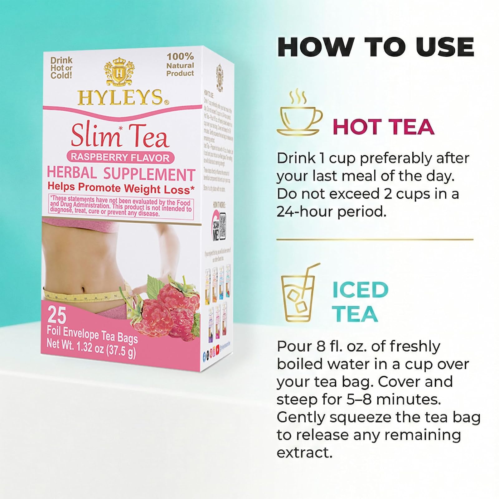 refreshing slim tea with raspberry