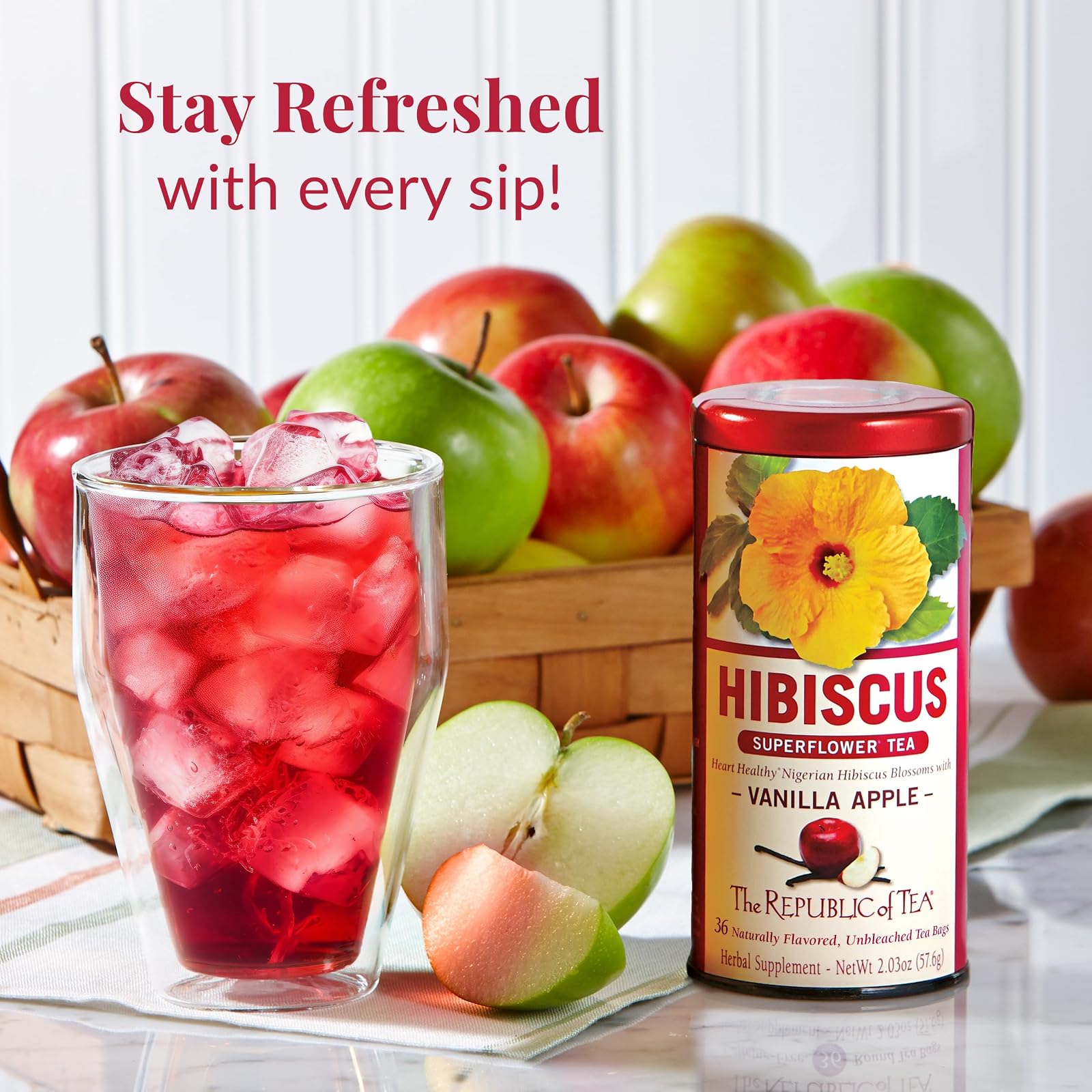 Refreshing vanilla apple hibiscus infusion