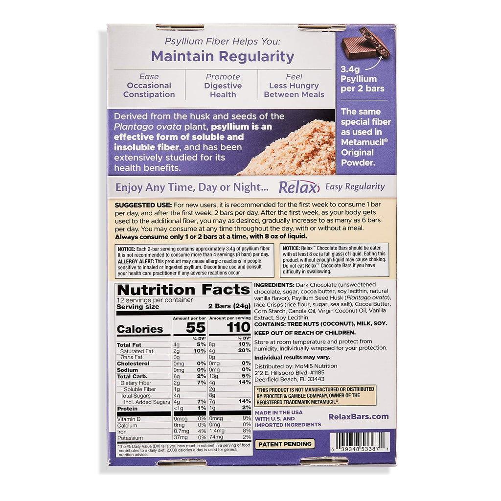 Relax chocolate bars with psyllium fiber