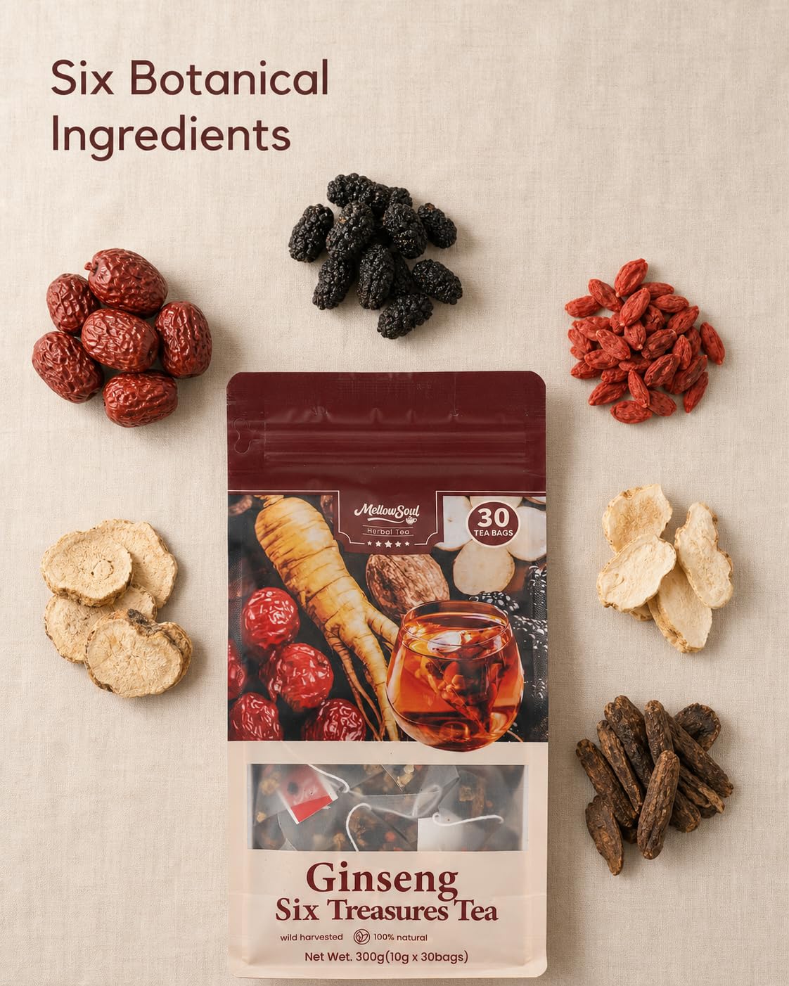 Relaxing herbal infusion with ginseng