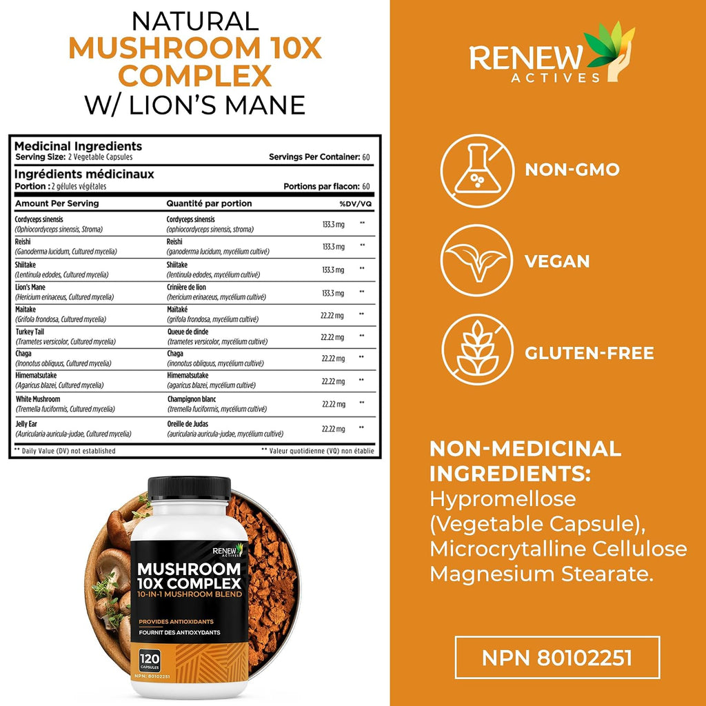 RENEW ACTIVES mushroom capsules for overall vitality